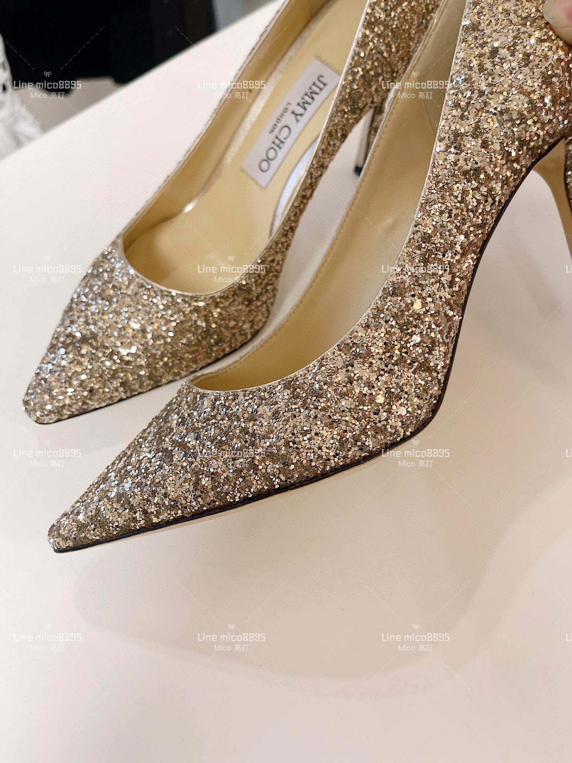 JIMMY CHOO 經典Romy系列 金色亮片高跟鞋 8.5cm 34-40 | Mico高端訂製